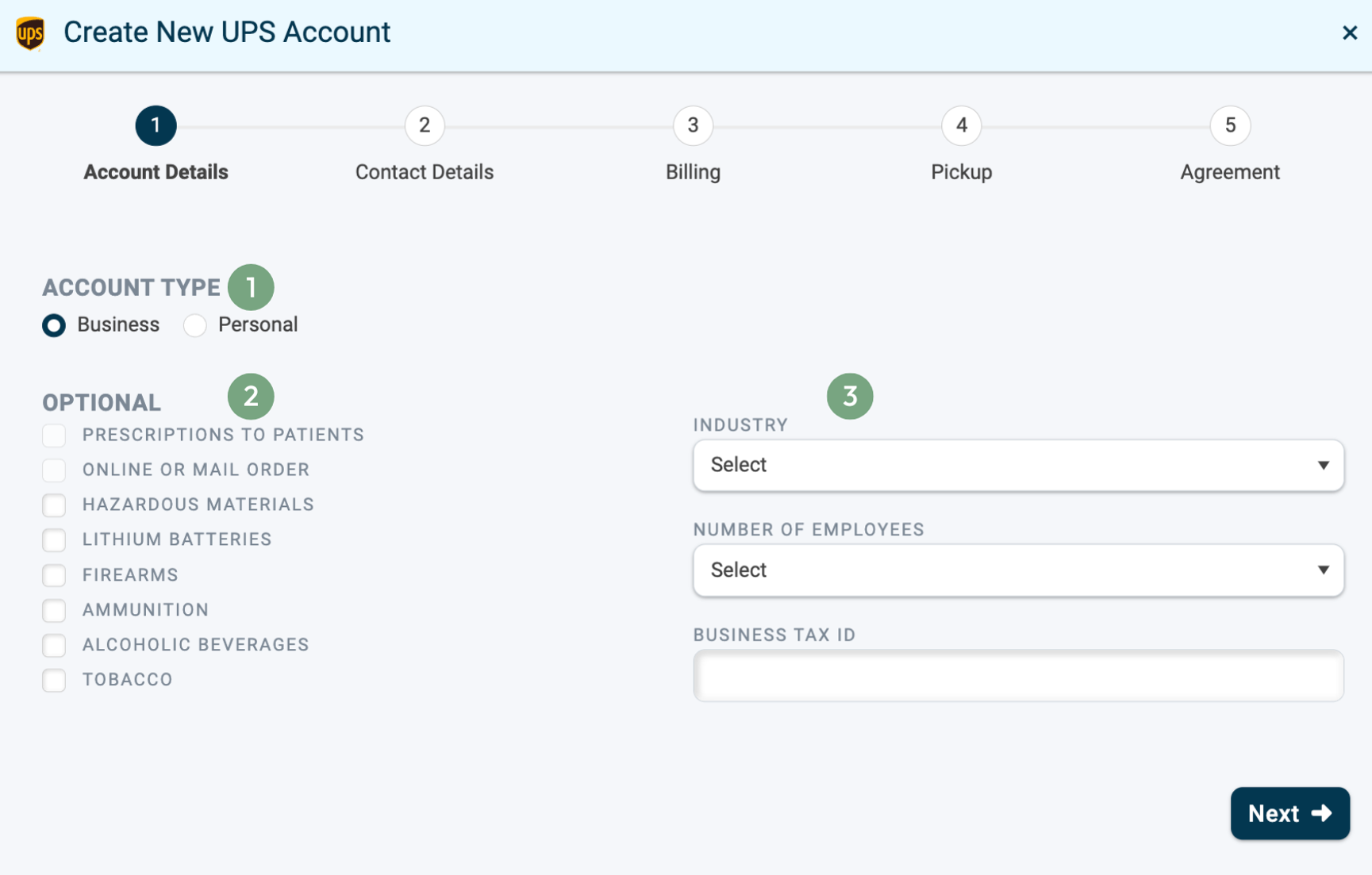 New UPS Account Setup